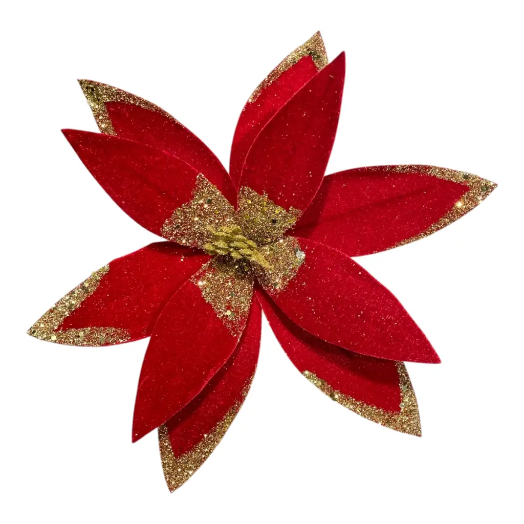 FLOR NAVIDEÑA ROJA FILO DORADO GAMUZADA 30CM | Exclusividades